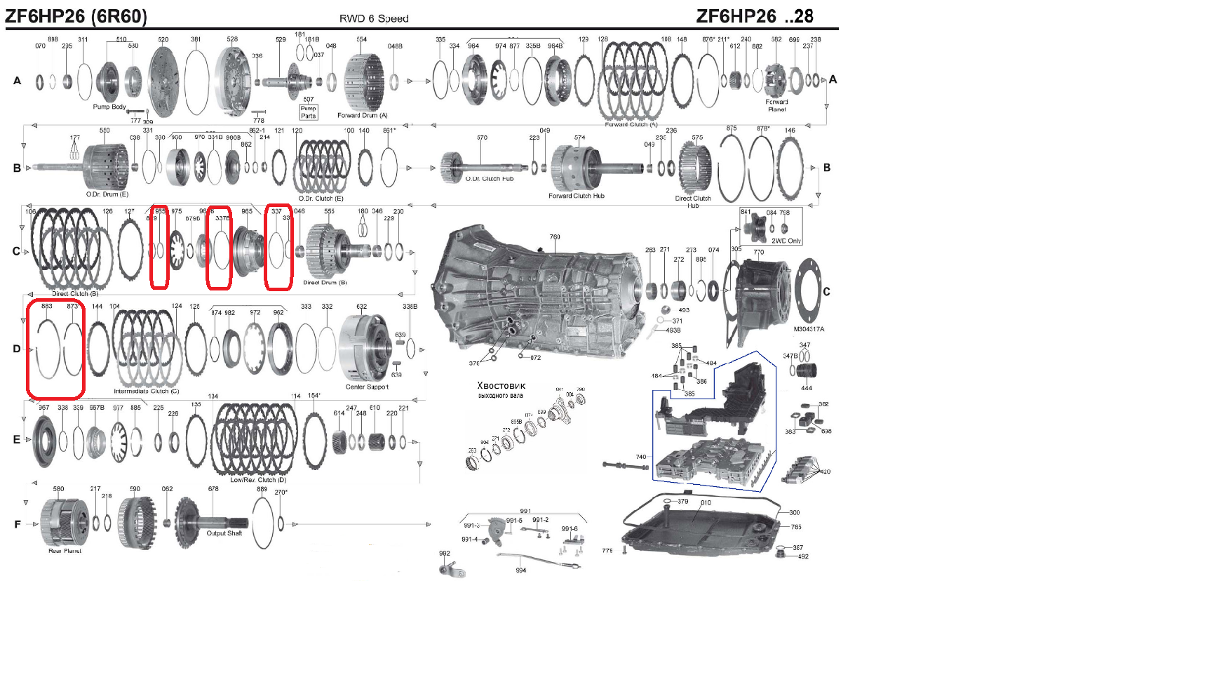 Rubber ring kit, pack B 6HP26 6HP28 BMW