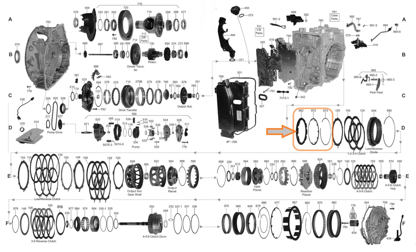Rubberized piston and return spring 1-2-3-4 Clutch FORD 6F50 6F55 ...