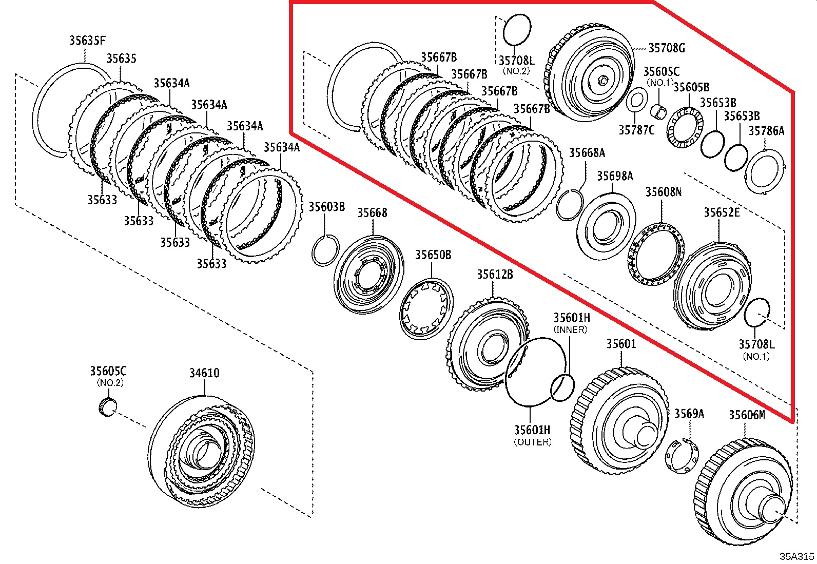 C2 Clutch Drum Assy UB80E, UB80F - 4 Friction Discs, 357080R010 ...