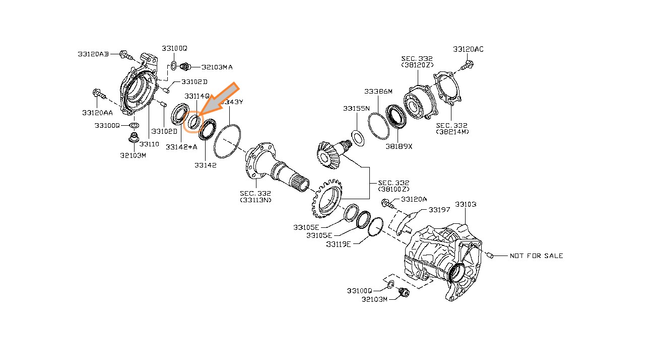 Transfer case drive gear oil seal JF017E AWD VQ35DE 33114Q 33144-3KA0A ...